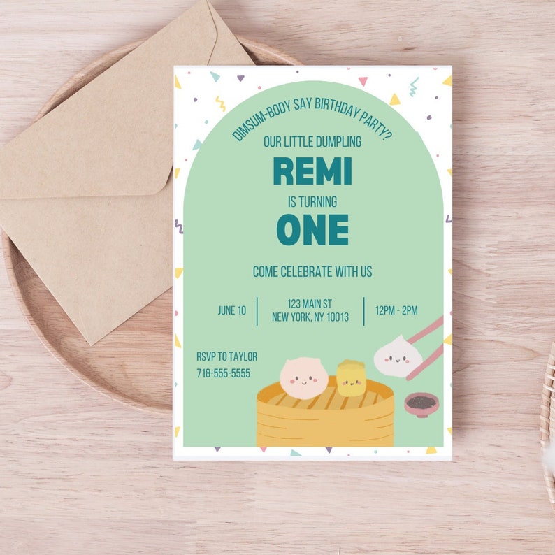 Editable Dimsum Birthday Invitation, Canva Template, Baby Bao, Dumpling ...