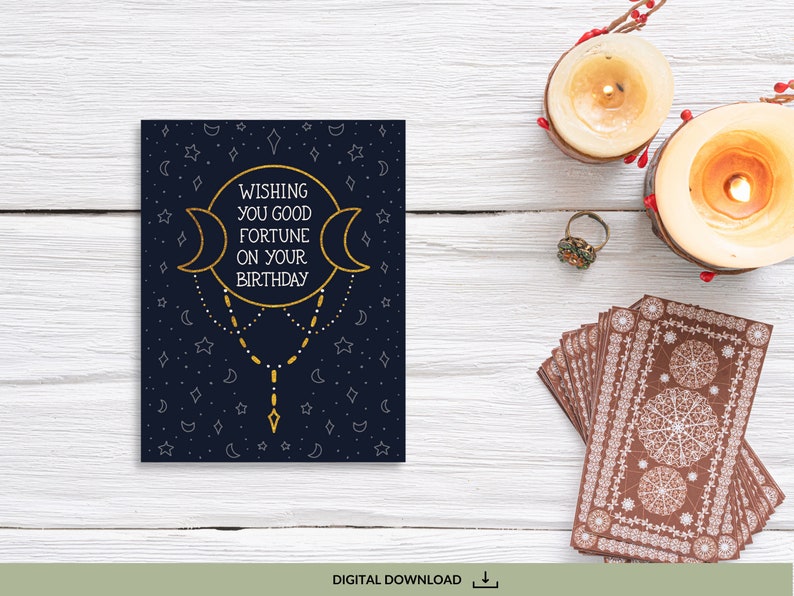 Happy Birthday Printable Card, Good Fortune Bday Card, Instant Download ...