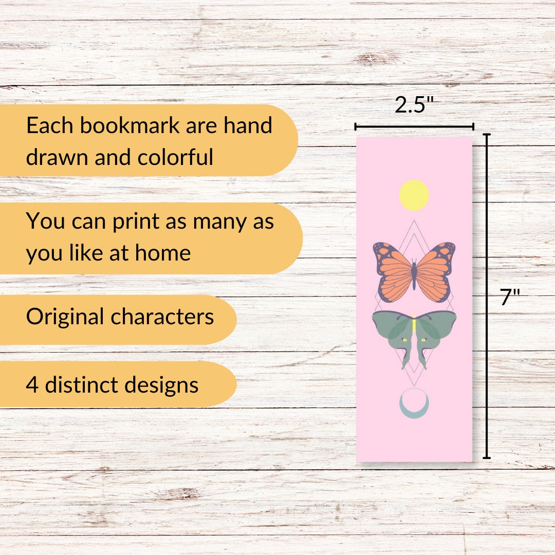 Hand Drawn Printable Bookmarks | Digital Download | Set of 4 | Unique ...