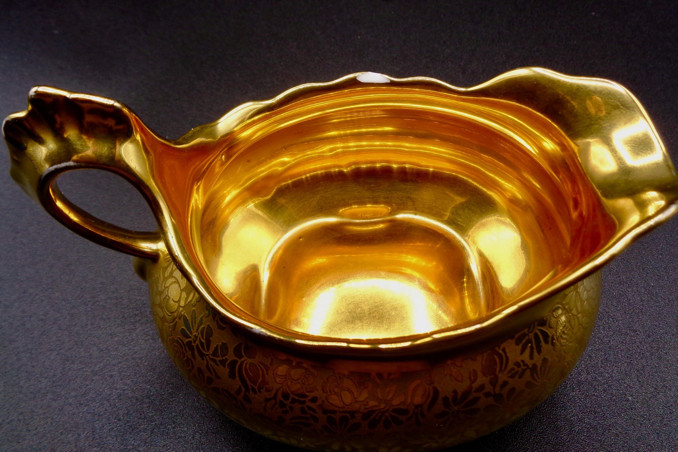 24K Gold Heavily Coated Porcelain Creamer Beautiful Floral Relief ...