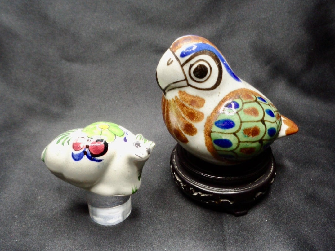 Stylized Hand-decorated Porcelain Eagle and Snail Figurines Made in ...