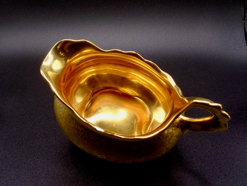 24K Gold Heavily Coated Porcelain Creamer Beautiful Floral Relief ...