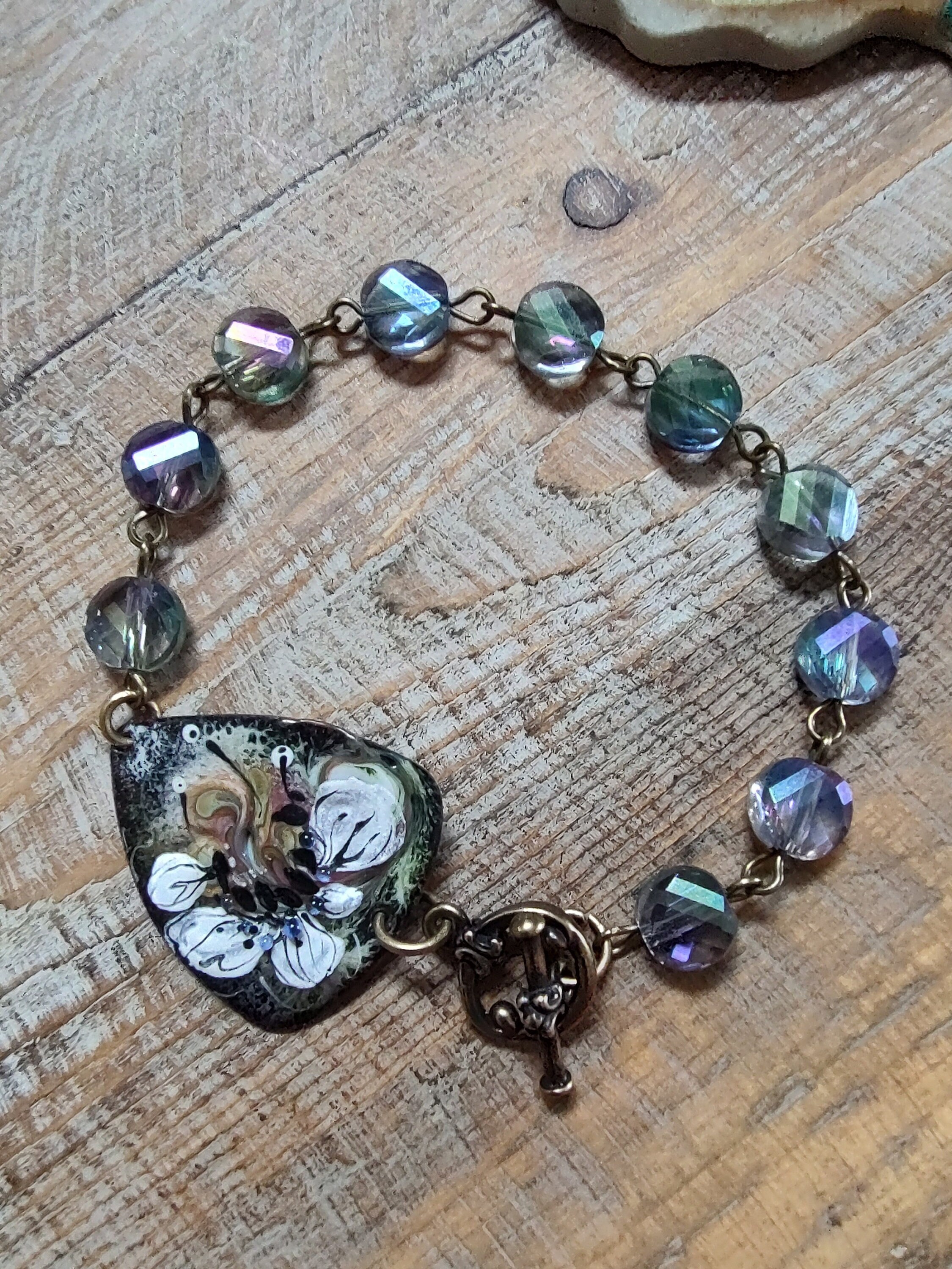 Artisan Enameled Floral Bracelet * Asymmetrical Design * Handmade ...