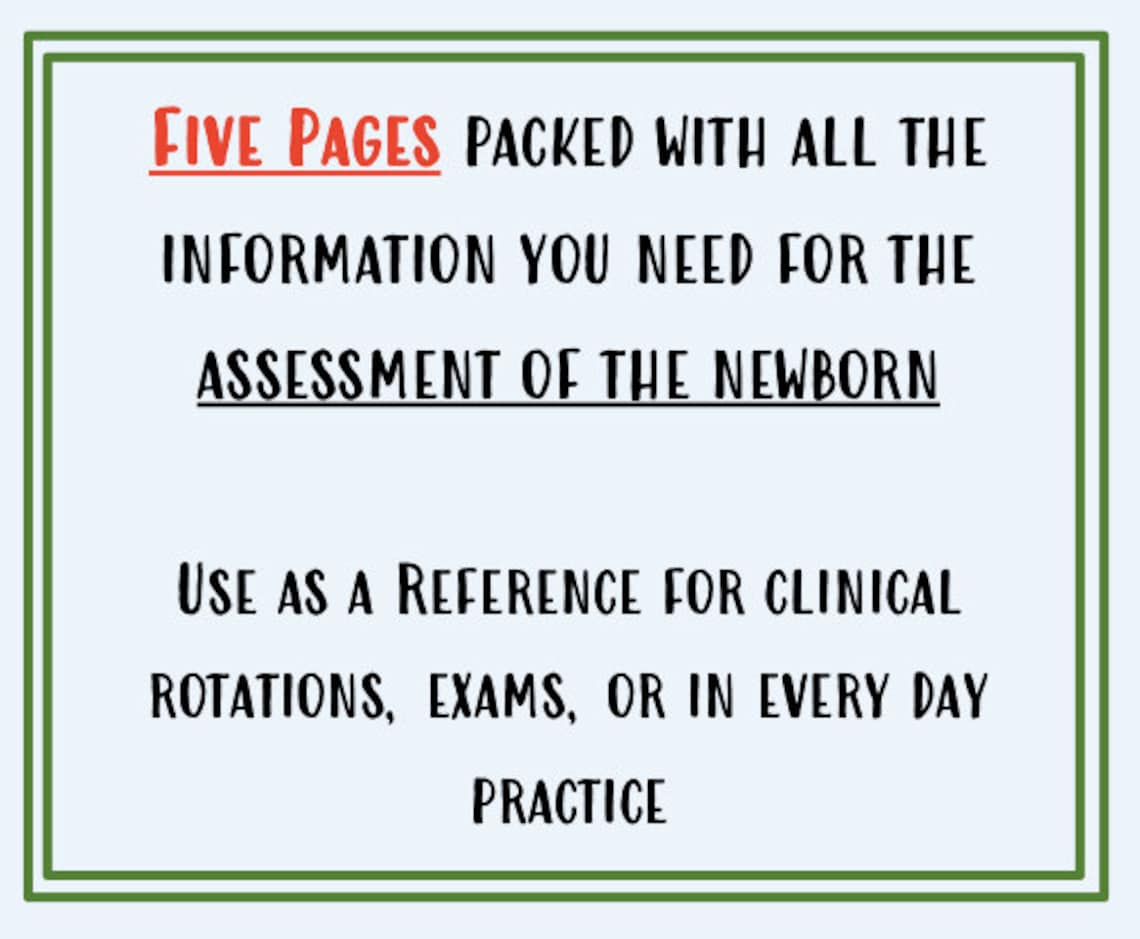 Newborn Assessment Cheat Sheet, Hard Copy Shipped to You - Etsy