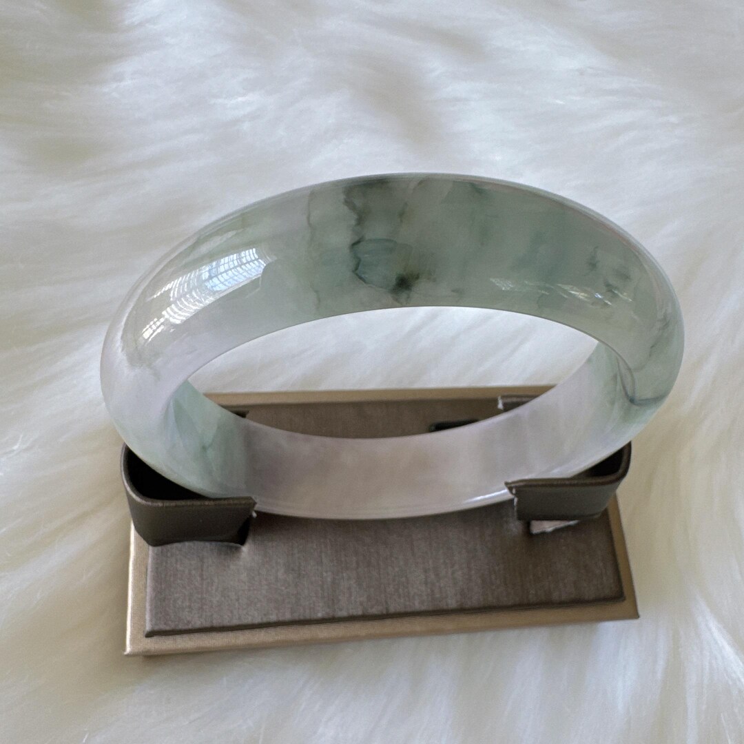 Green Phantom Jadeite Bangle Bracelet, Translucent Burma Jade Gemstone ...