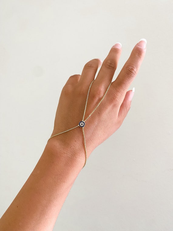 Evil Eye Hand Chain Dainty Hand Chain Bracelet Ring Chain - Etsy