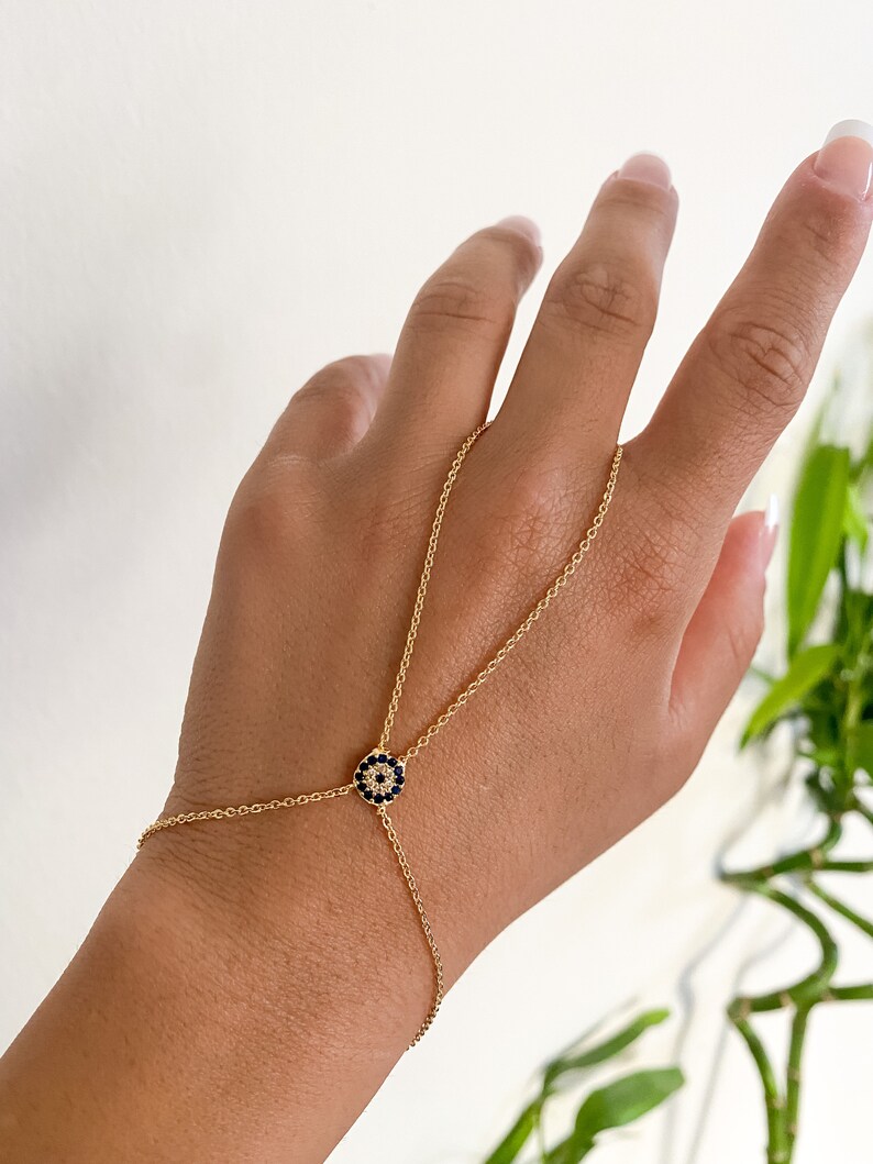 Evil Eye Hand Chain Dainty Hand Chain Bracelet Ring Chain - Etsy