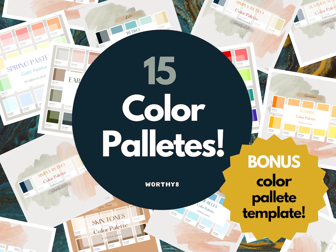 15 Color Palettes, Procreate Palette Bundle, Color Swatches, Brand Kit ...