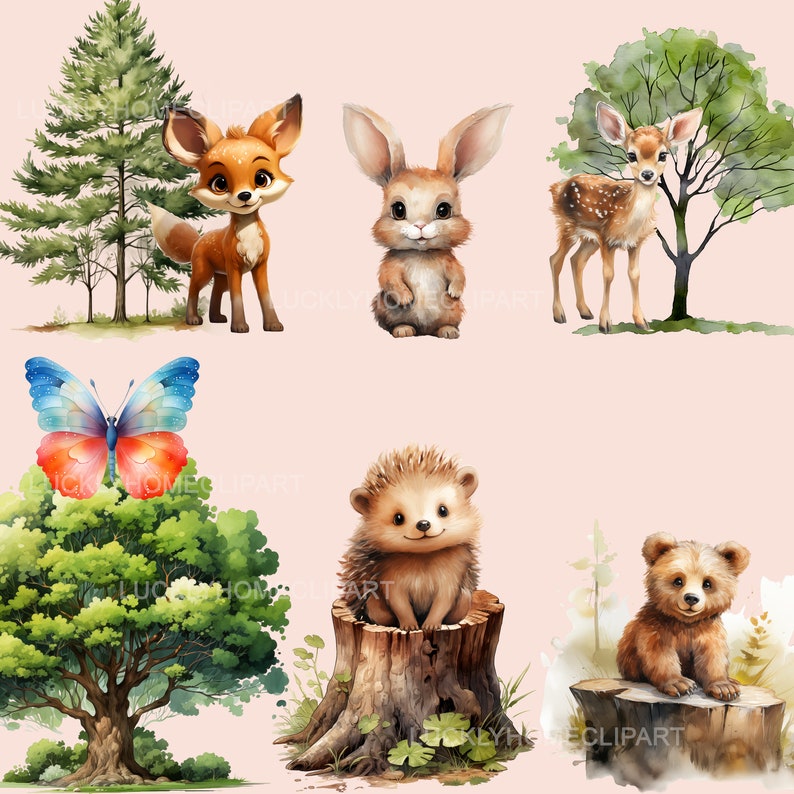Enchanting Woodland Animals Clipart: Watercolor Forest Friends PNG for ...