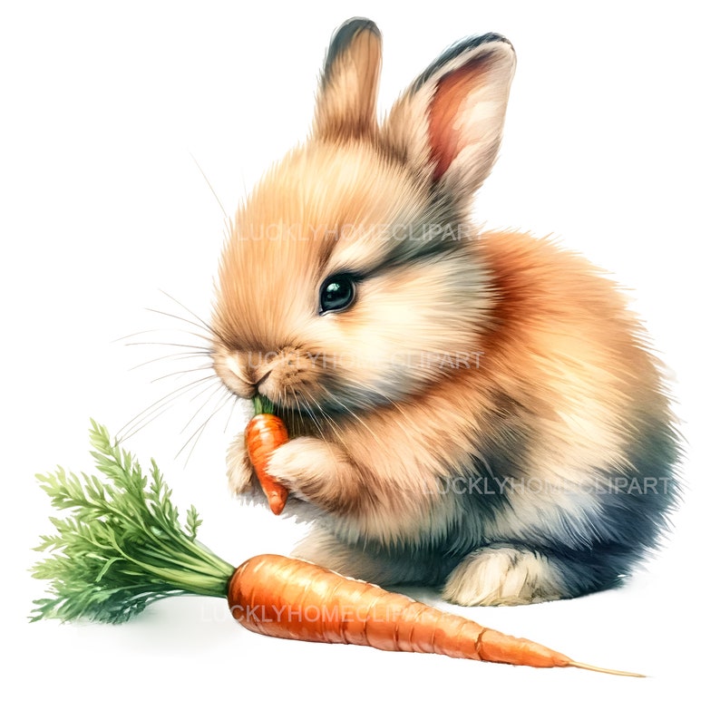 Fluffy Bunny Clipart: Adorable Rabbit Watercolor, High-quality 13 PNG ...