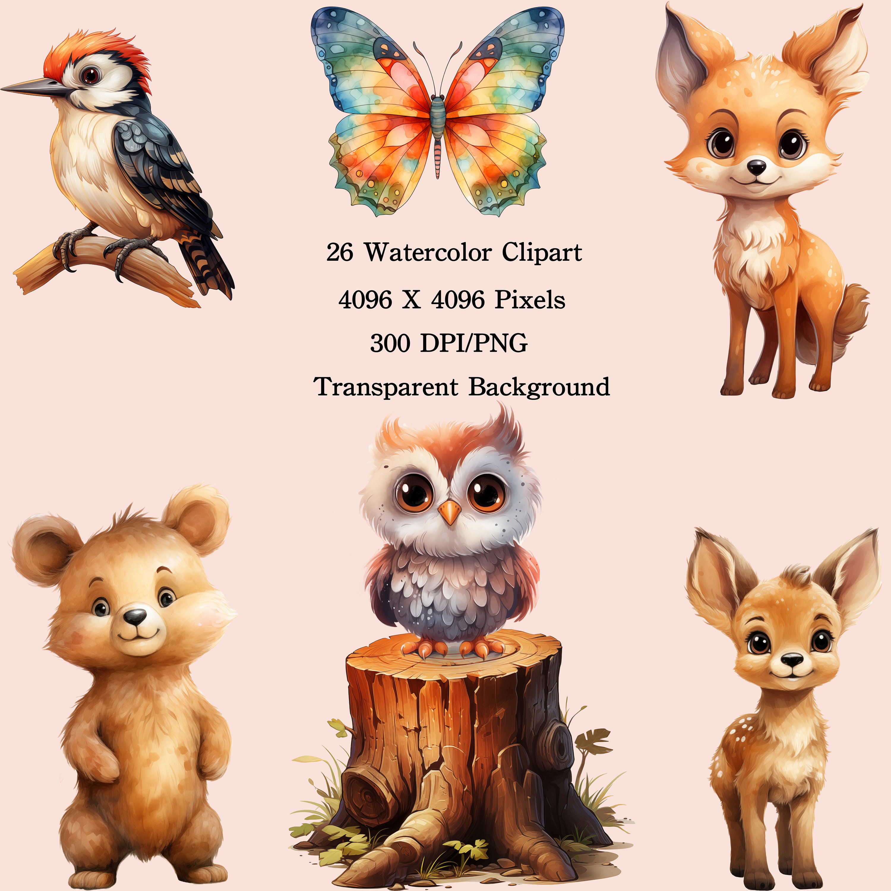 Enchanting Woodland Animals Clipart: Watercolor Forest Friends PNG for ...