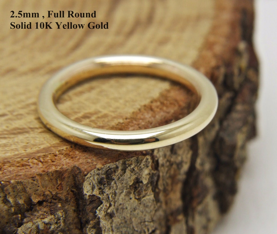 2.5mm Full Round,10k Solid Gold Yellow Wedding Band ,solid 10K Yellow ...