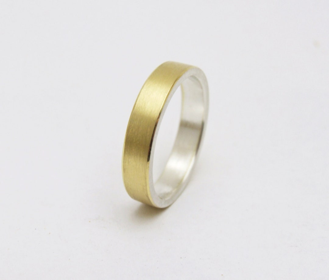 14K Yellow Gold and Silver Inlay Wedding Band, Mixed Metal, Two Metal ...