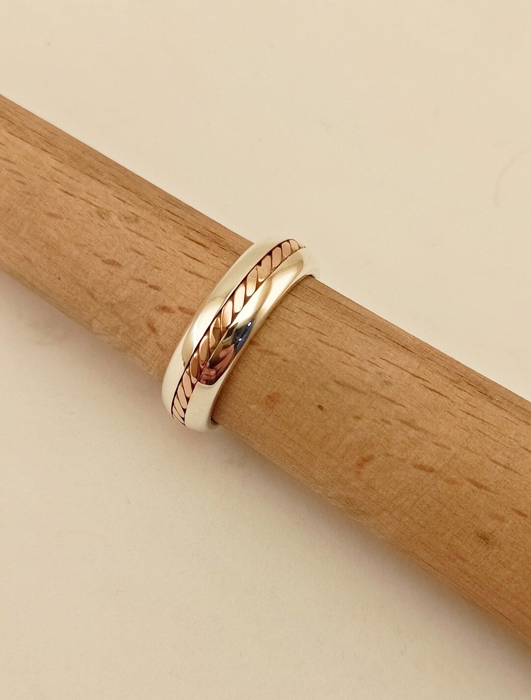14K Solid Rose Gold and Silver Band, Solid Gold Braided Twisted Wedding ...