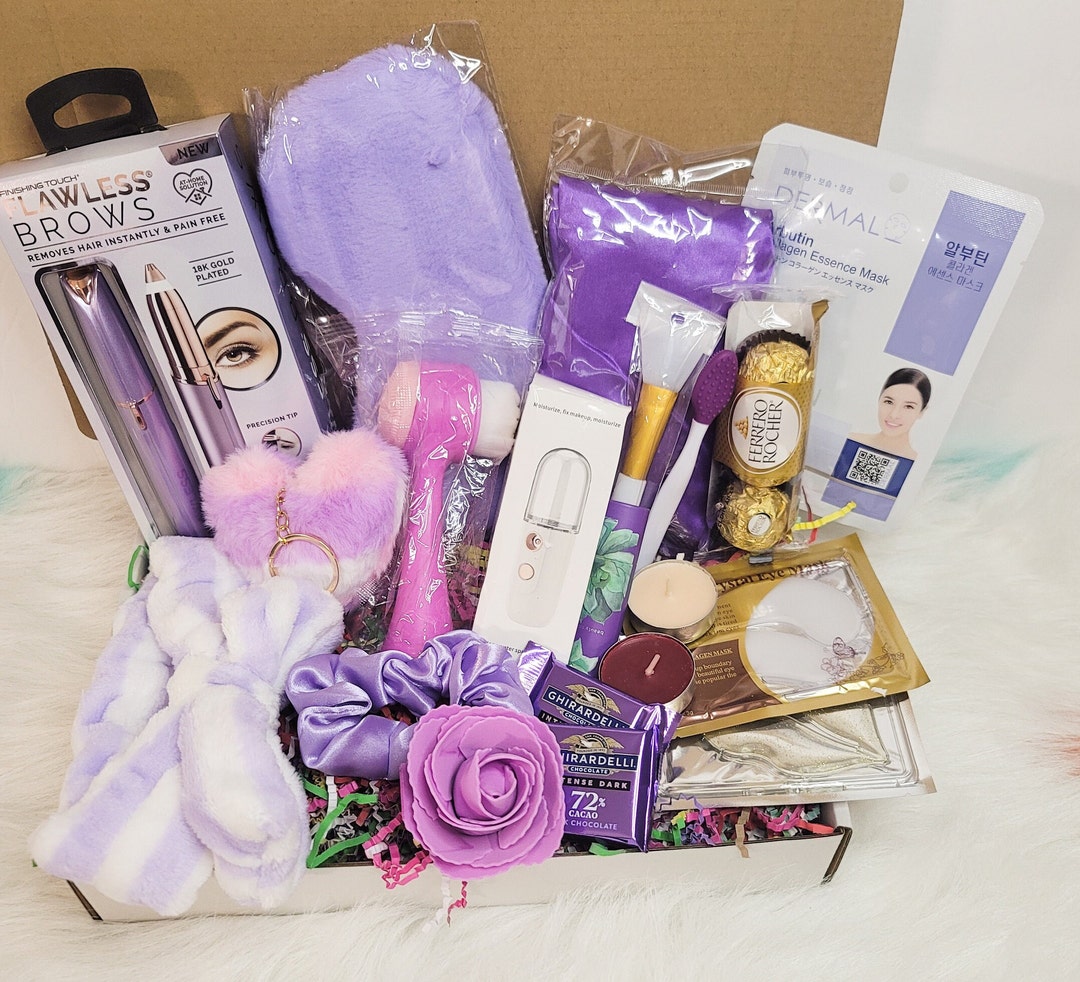 Purple Facial Care Gift Box, Women Teen Birthday Gift Basket, Spa Gift ...