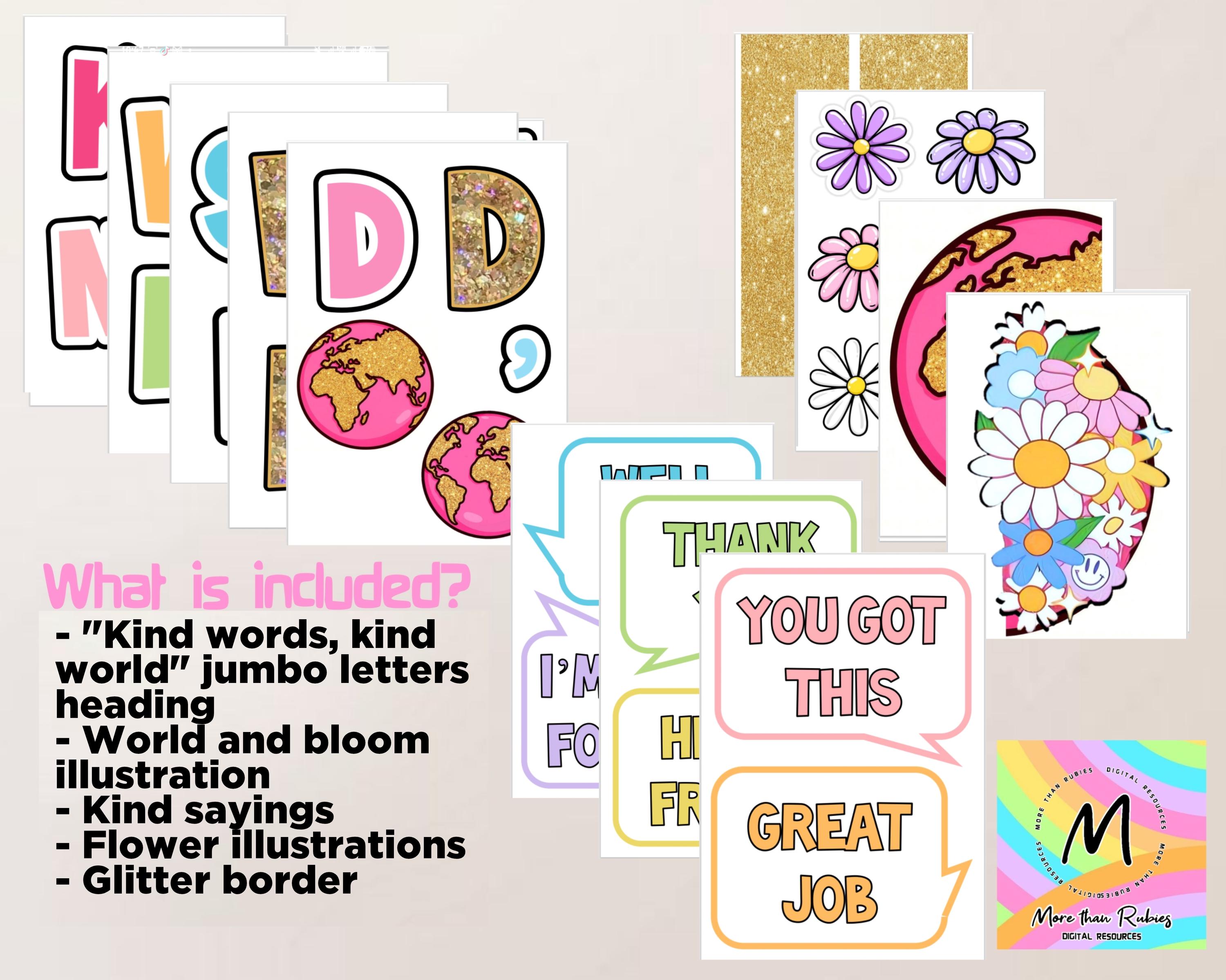 Printable Rainbow Pastels Kind Words, Kind World Display Pack ...