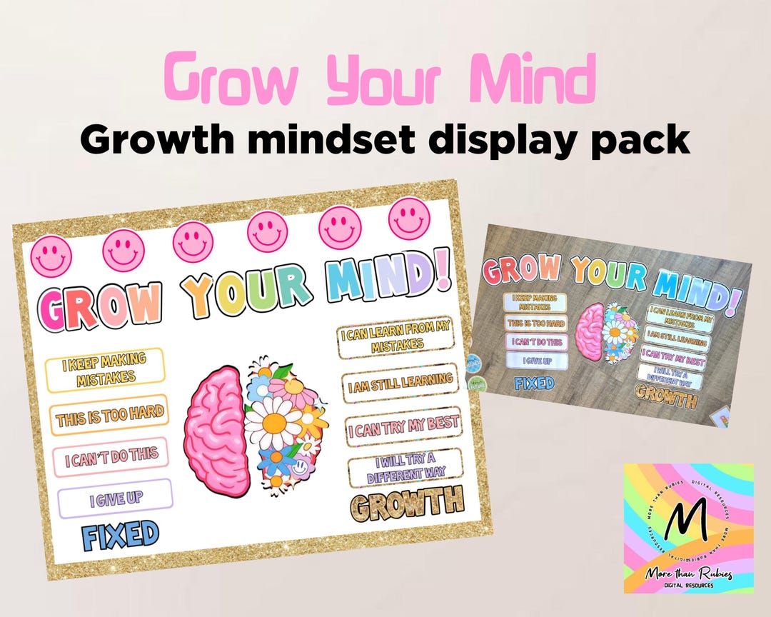 Printable Rainbow Pastels Grow Your Mind Growth Mindset Display Pack ...
