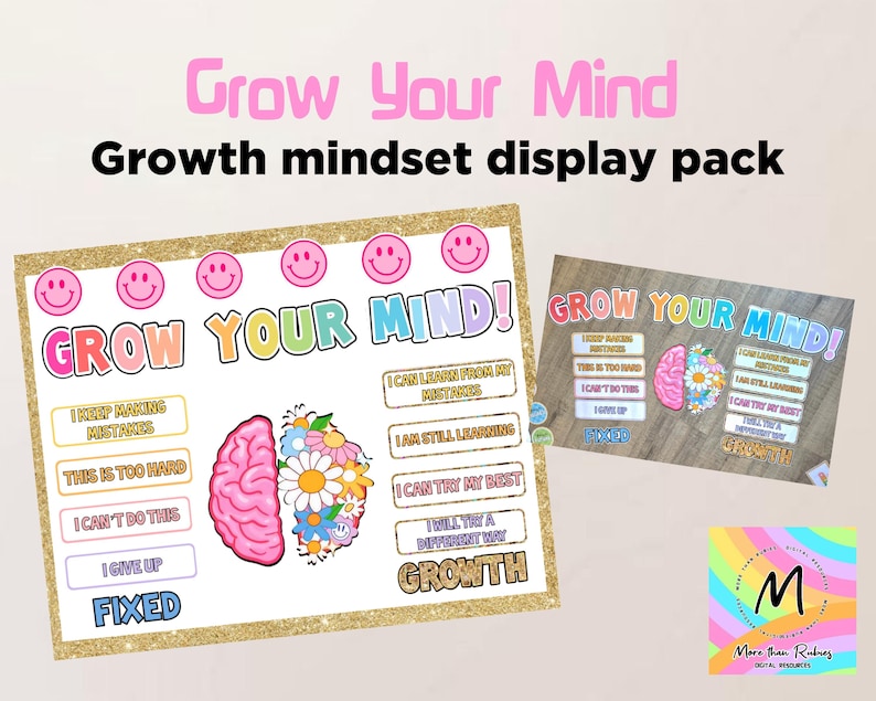 Printable Rainbow Pastels Grow Your Mind Growth Mindset Display Pack ...