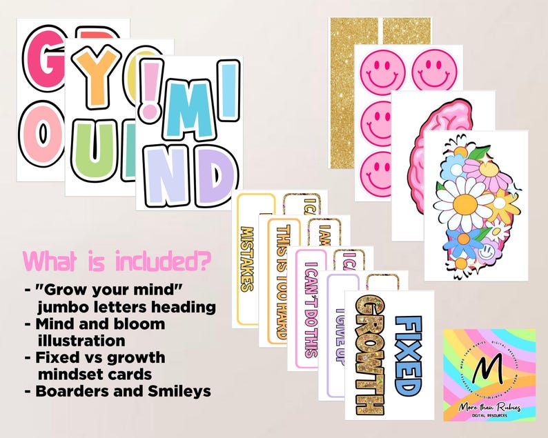 Printable Rainbow Pastels Grow Your Mind Growth Mindset Display Pack ...