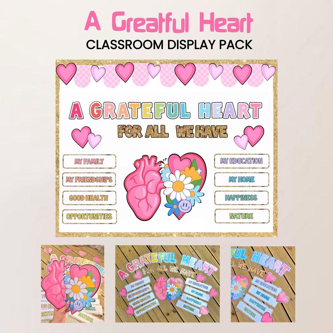 Printable Rainbow Pastels A Greatful Heart Display Pack - Classroom ...