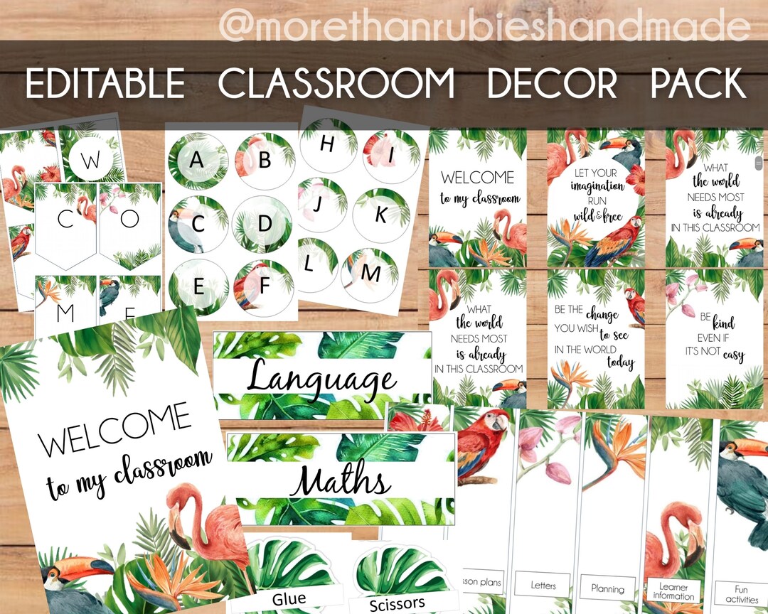 Editable Tropical Paradise Classroom Decor Pack - Etsy
