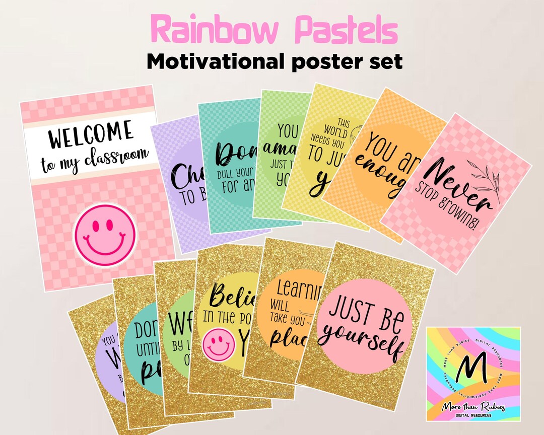 Printable Rainbow Pastels Motivational Posters - Classroom Decor - Etsy