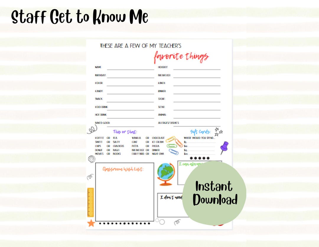 Teacher Get to Know Me Questionnaire – Meet the Teacher Template ...
