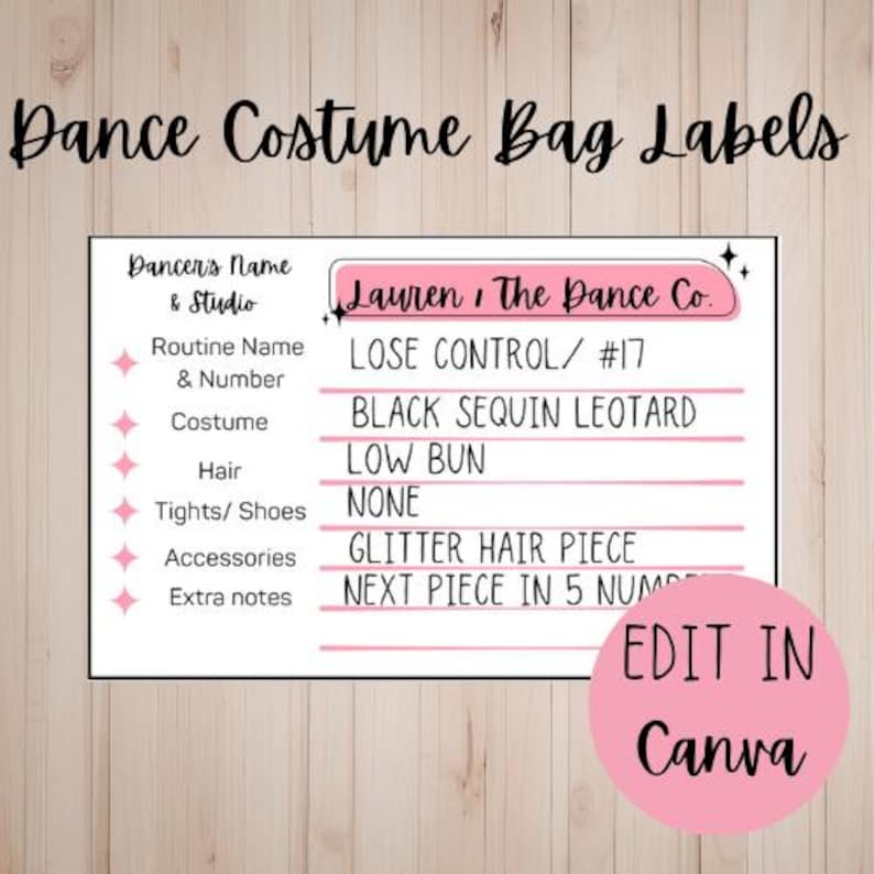 Editable Dance Costume Tag | Competition Costume Tag Printable | Canva ...