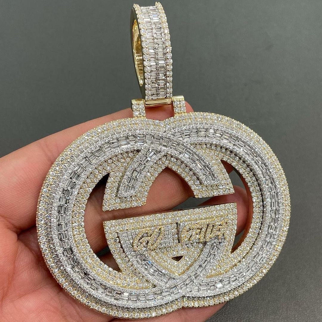 Custom Moissanite Pendant Iced Out Pendant in 925 Silver & 14k Gold ...