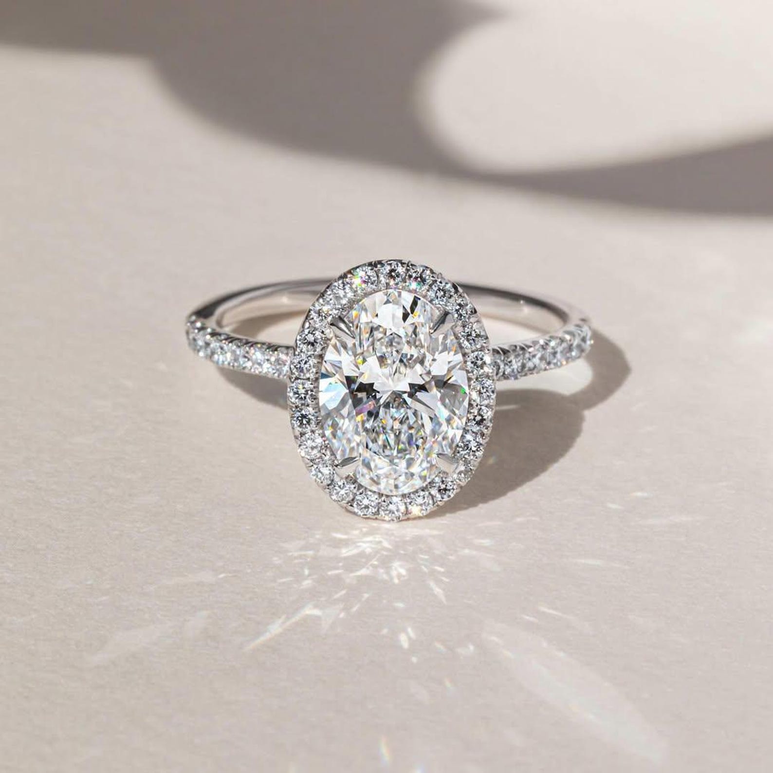 4ct Oval Moissanite Halo Engagement Ring | Solid Gold 4 Prong Set Ring ...