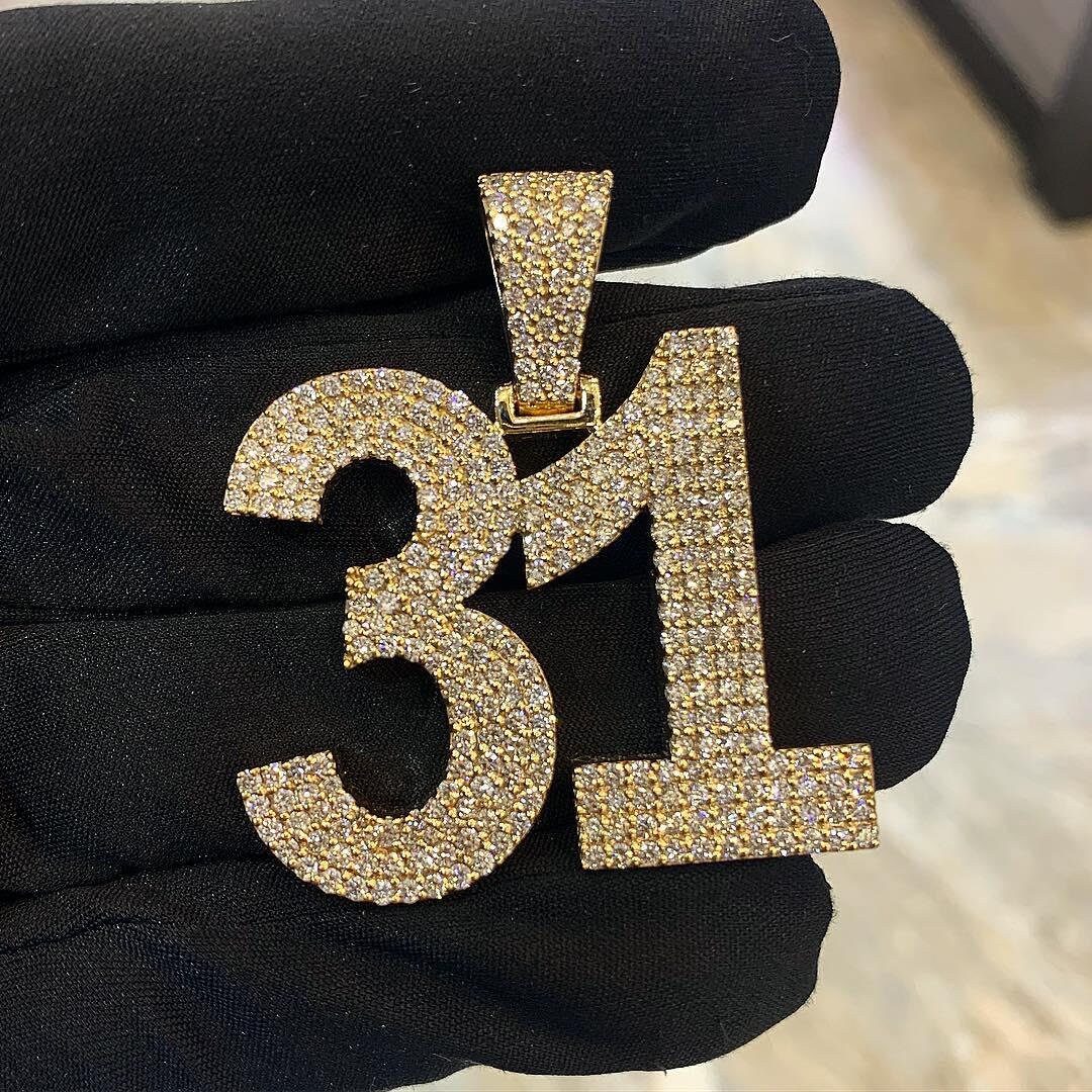 Custom Moissanite Number Pendant, Icedout 925 Silver Charm, 14K Gold ...