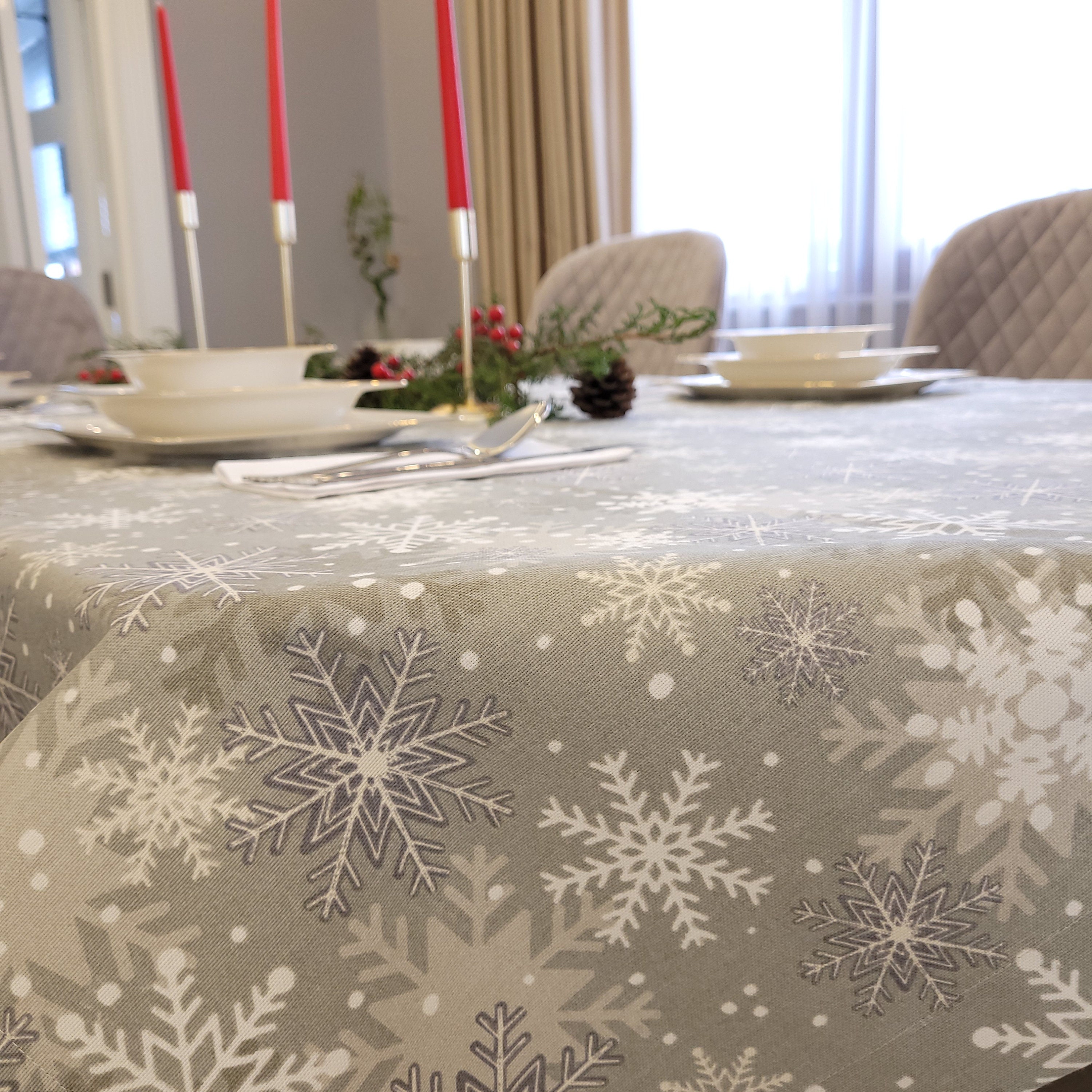 Christmas Tablecloth, Cotton Tablecloth for New Years, Elegant Holiday Tablecloth, Rectangle ...