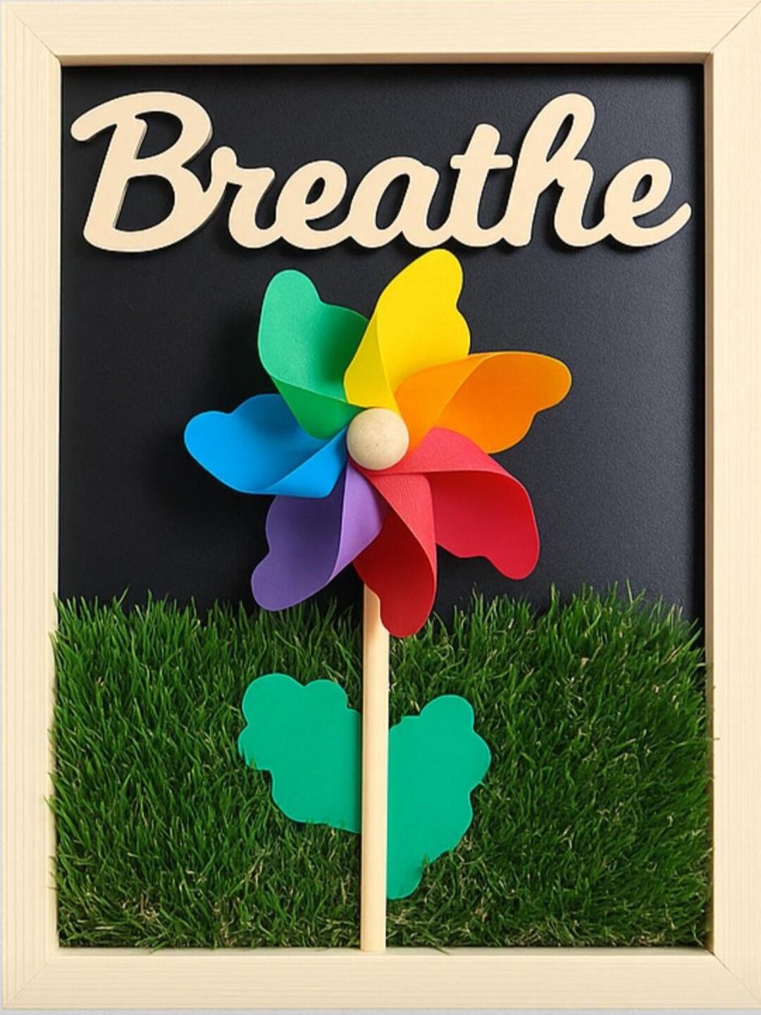 Sensory Breathing Board: Rainbow Pinwheel, Wooden 'breathe' Script ...