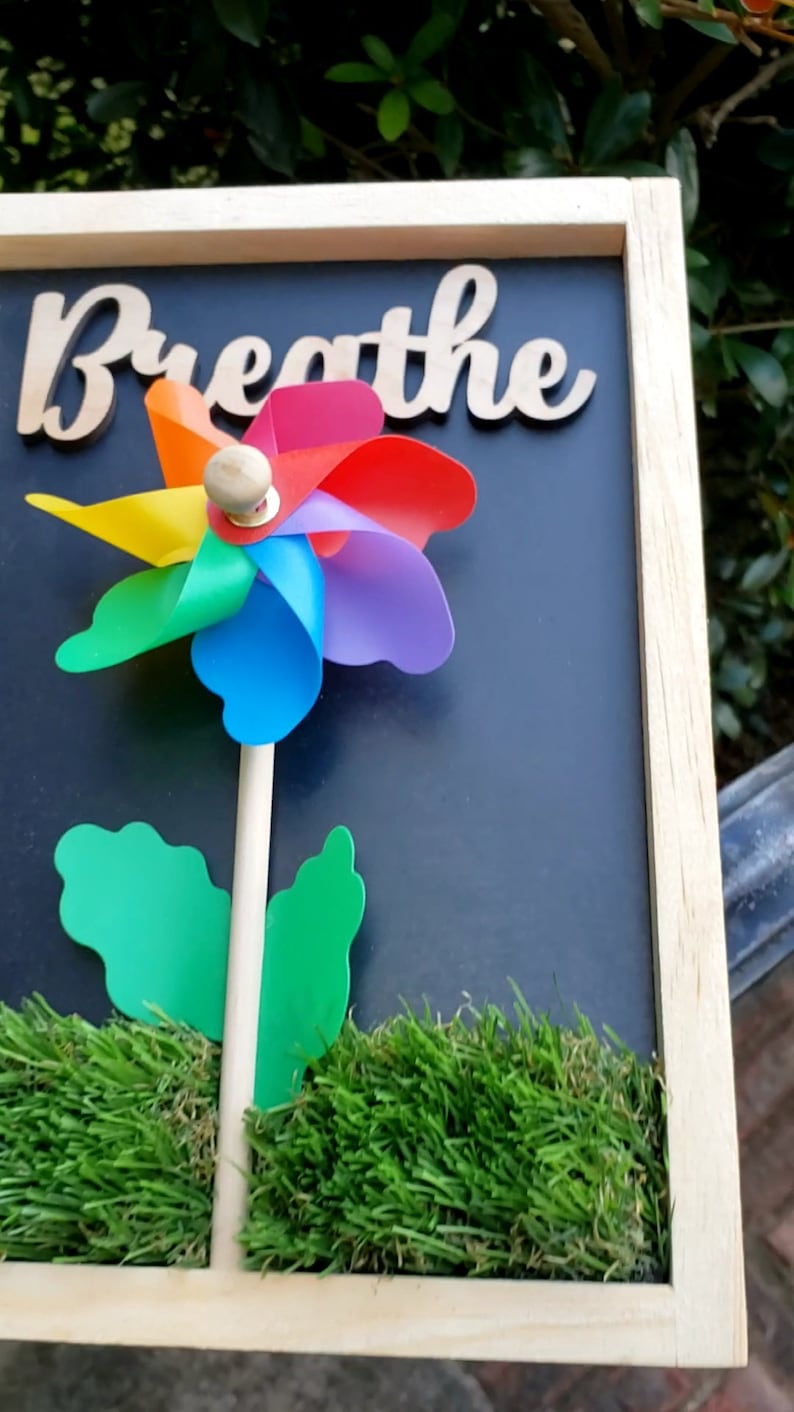 Sensory Breathing Board: Rainbow Pinwheel, Wooden 'breathe' Script ...