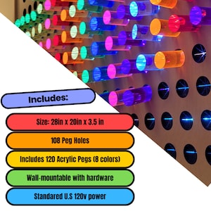LED Pegboard With 120 Solid Acrylic Pegs, Giant Bright Light Peg Board ...