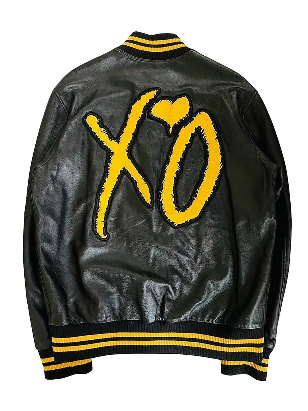 Handmade the Weeknd XO Varsity Leather Jacket Weeknd Black & Yellow XO ...