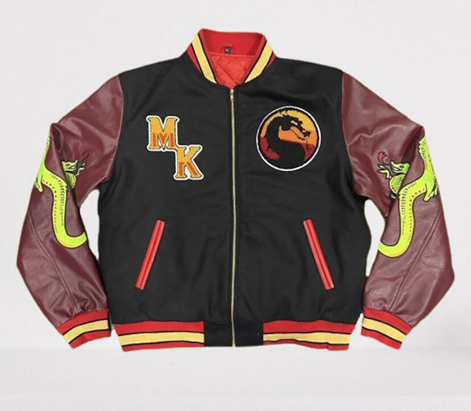 Handmade Unisex Mortal Kombat Varsity Jacket With Brown Leather Sleeves ...