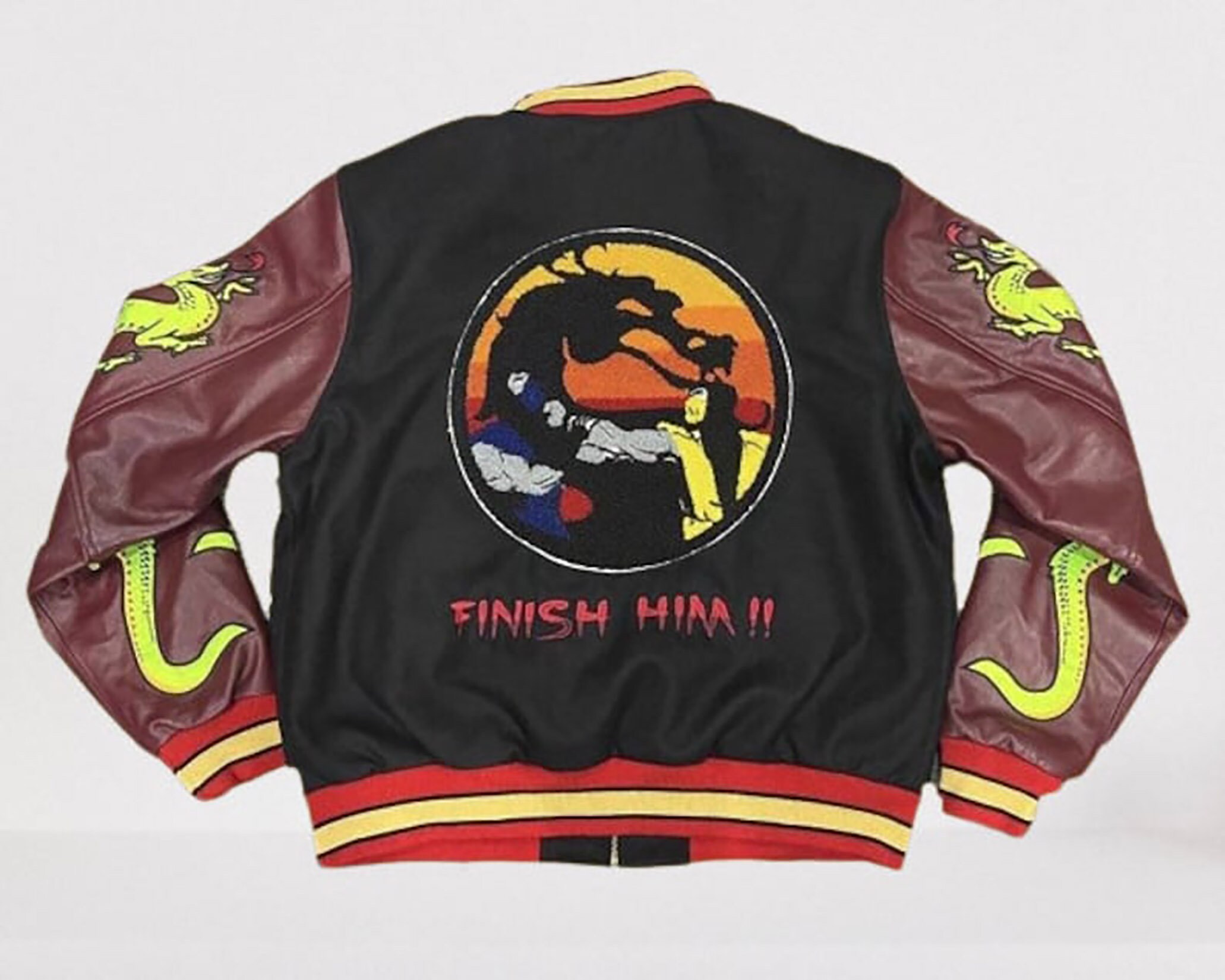 Handmade Unisex Mortal Kombat Varsity Jacket With Brown Leather Sleeves ...