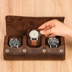 Personalized Leather Watch Case for 3 Watches, Handmade Travel Watch ...