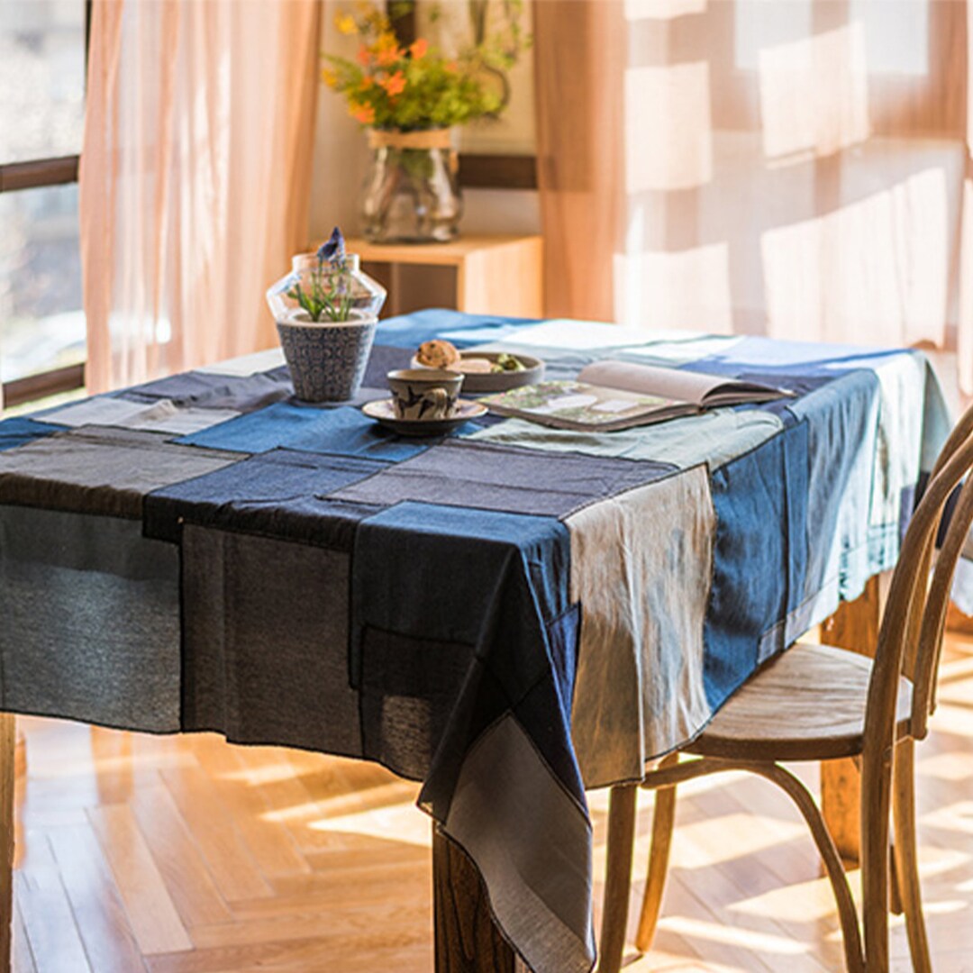 Handmade Rustic Denim Rectangular Tablecloth, Washed Cotton Tablecloth ...