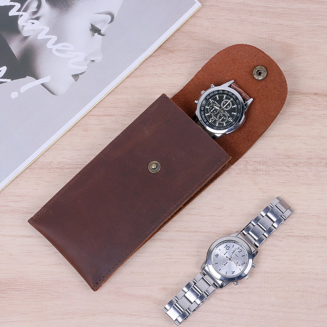 Single Watch Travel Case, Personalized Leather Watch Pouch, Handmade ...