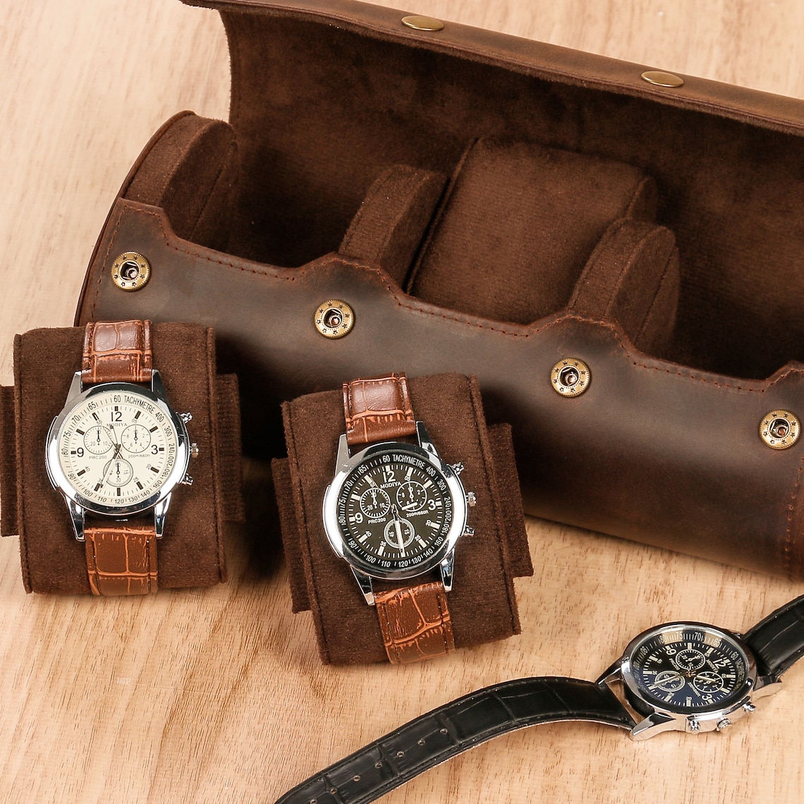 Personalized Leather Watch Case for 3 Watches Handmade Travel - Etsy