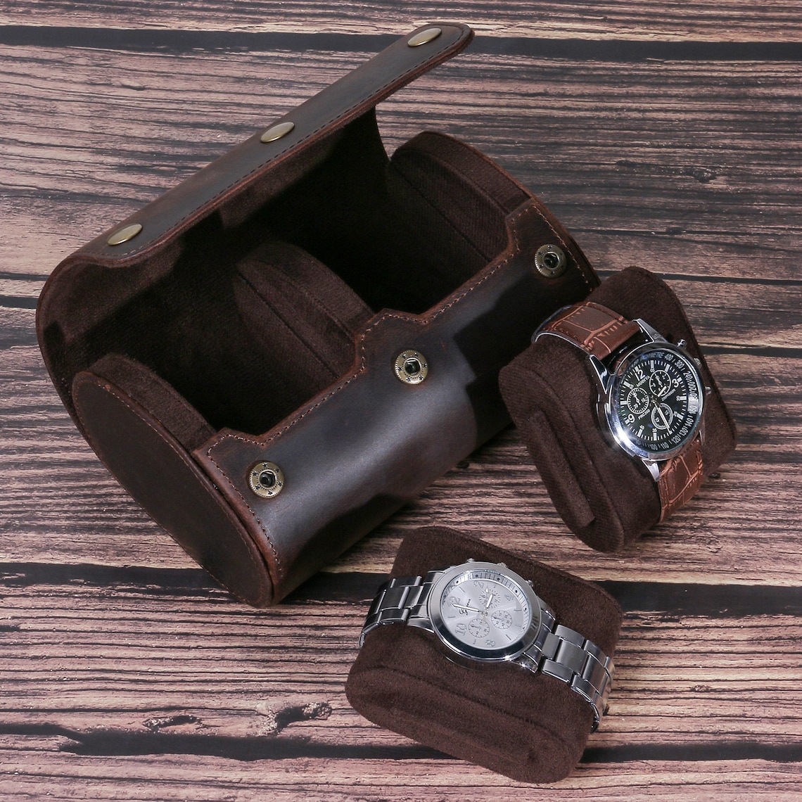 Personalized Leather Watch Case for 2 Watches Handmade Travel | Etsy