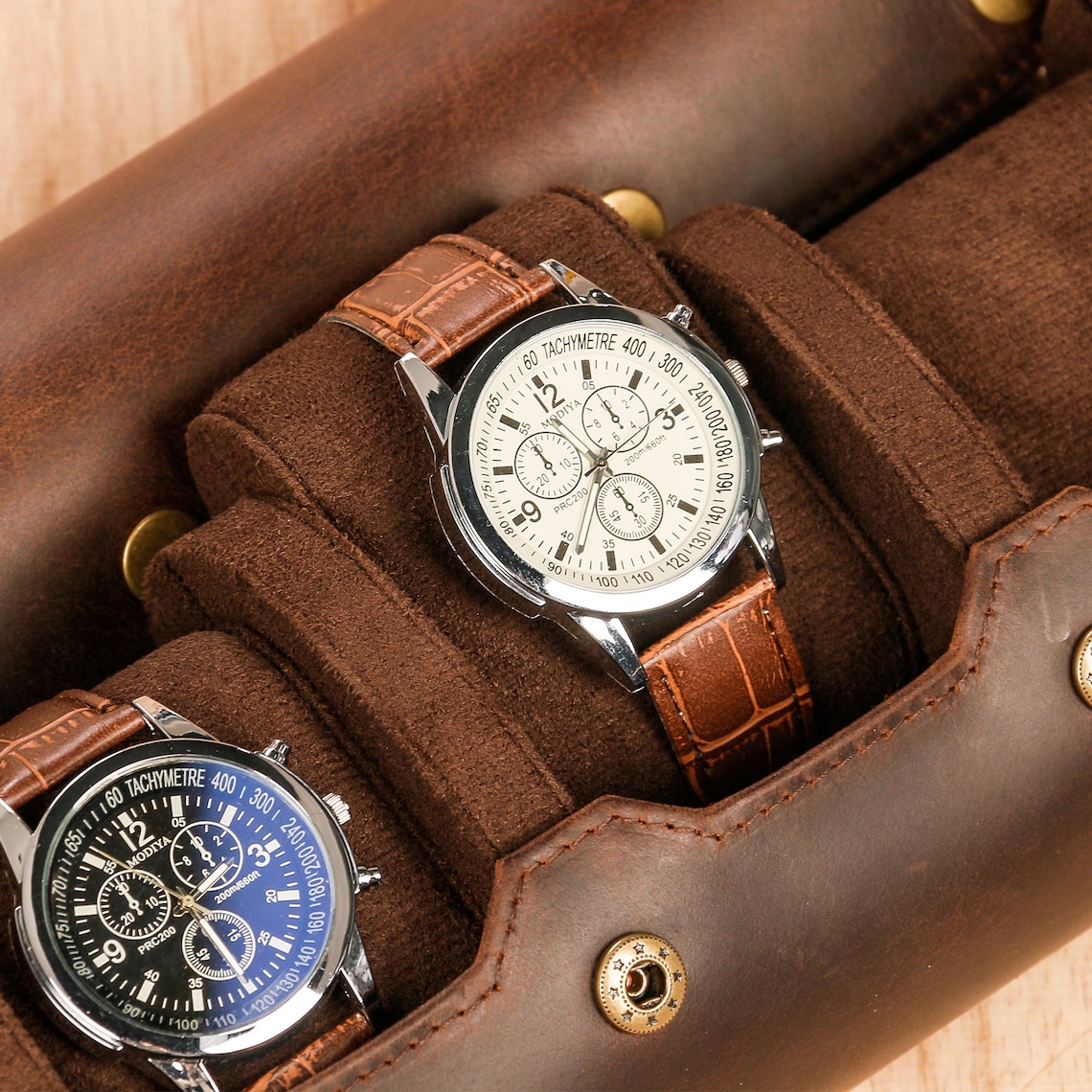 Personalized Leather Watch Case for 3 Watches Handmade Travel - Etsy