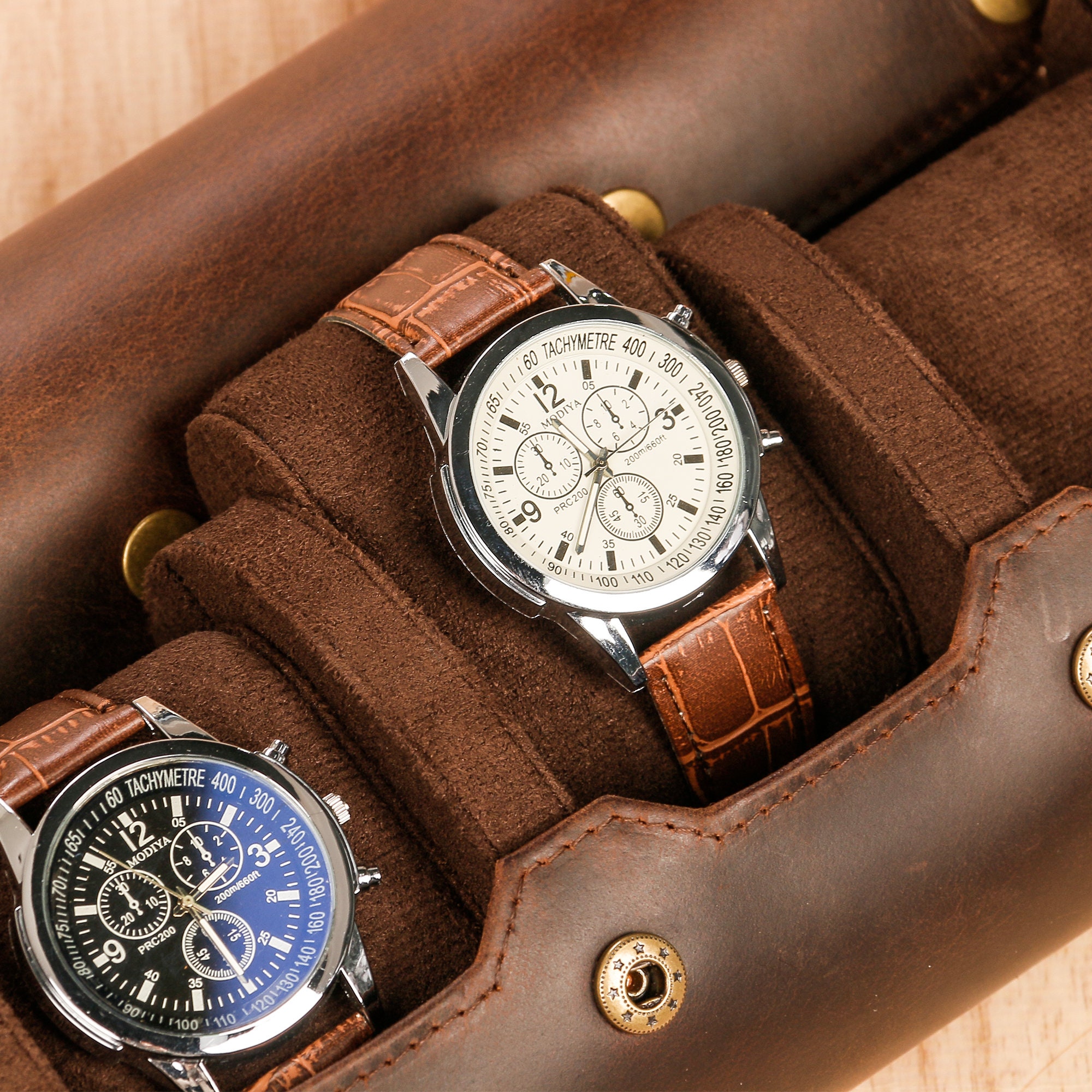 Personalized Leather Watch Case for 3 Watches Handmade Travel - Etsy