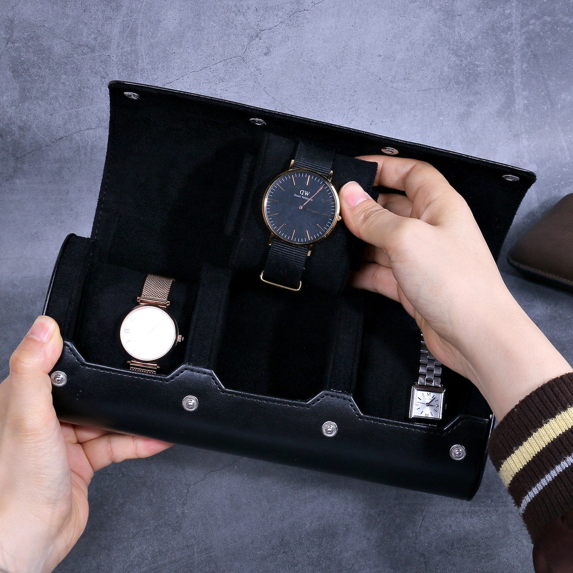 Leather Watch Case for 3 Watches Handmade Travel Watch Roll | Etsy