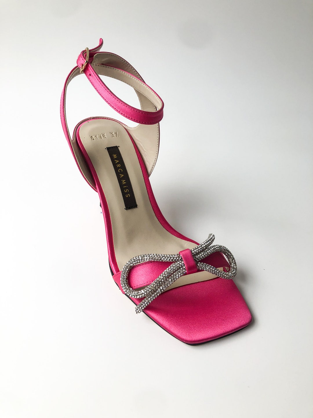 Fuchsia Satin Block Heels Low Heels Sandals Wedding Sandals - Etsy