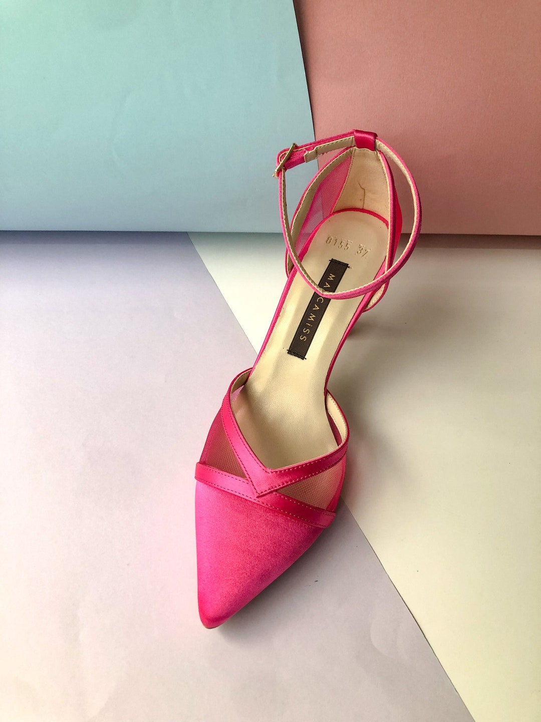 Fuchsia Satin Shoes, Pink Satin Wedding Shoes, Stiletto Shoes, Elegant ...