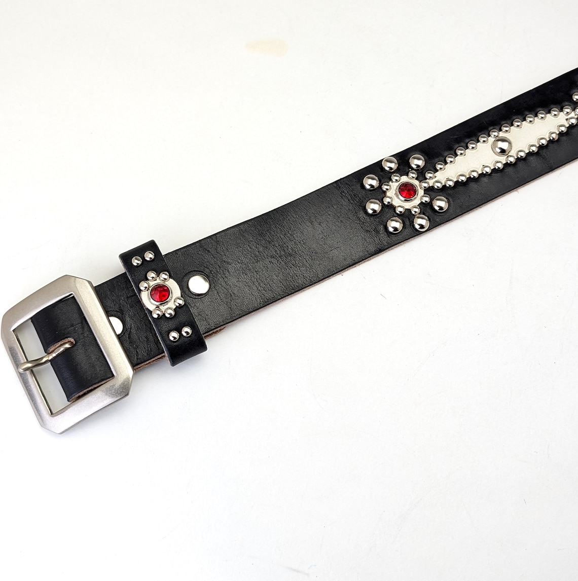 Handmade Black Leather Studded Belt Vintage Western Geometric Style ...