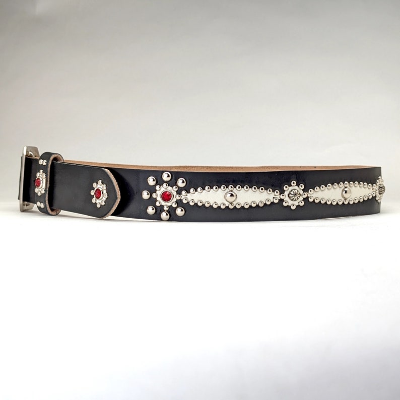 Handmade Black Leather Studded Belt Vintage Western Geometric Style ...